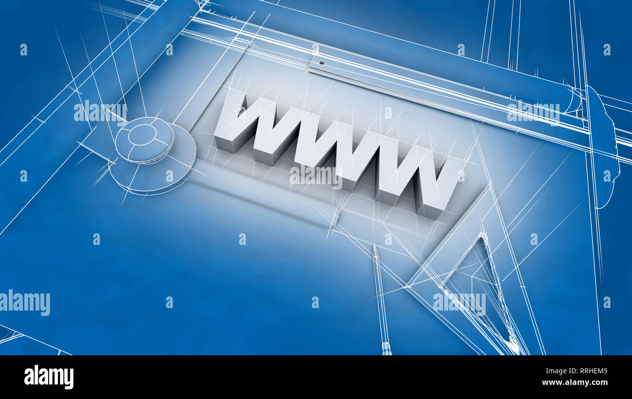 High resolution 3D render of WWW on blueprint drafting board Stock ...