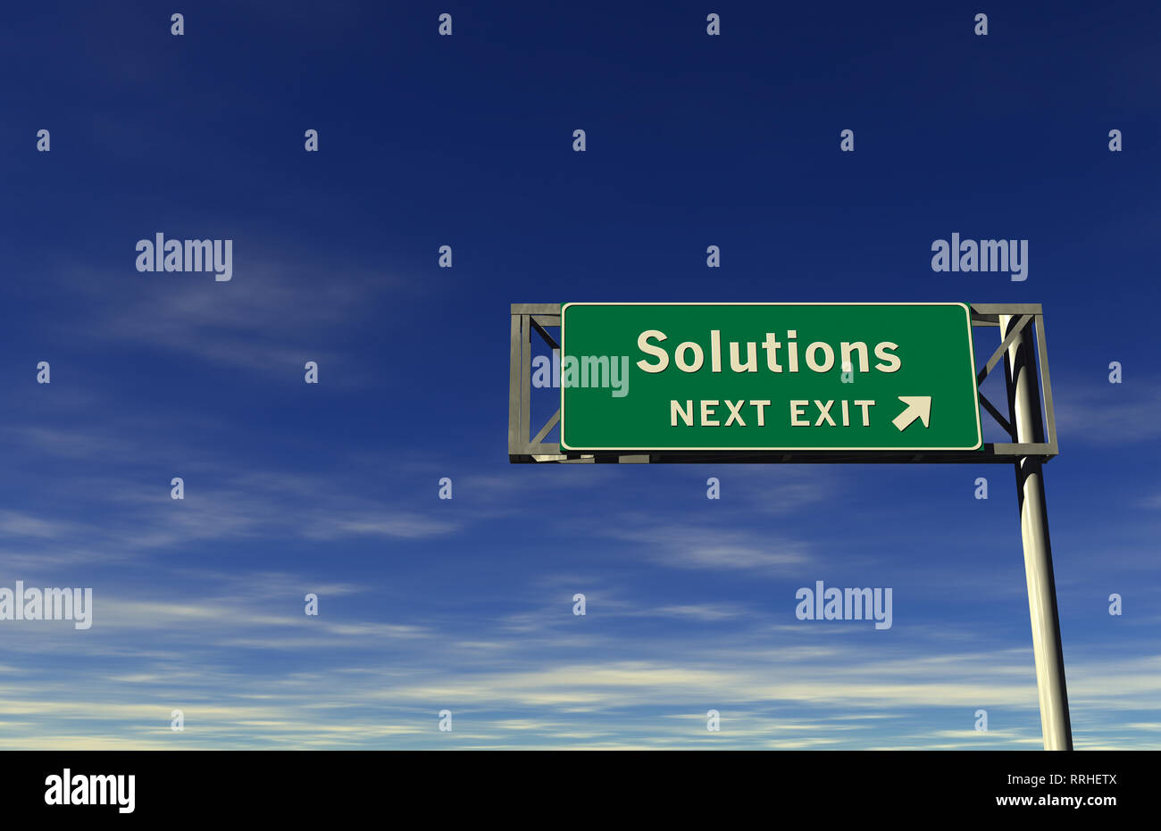 Super high resolution 3D render of freeway sign, next exit... Solutions ...
