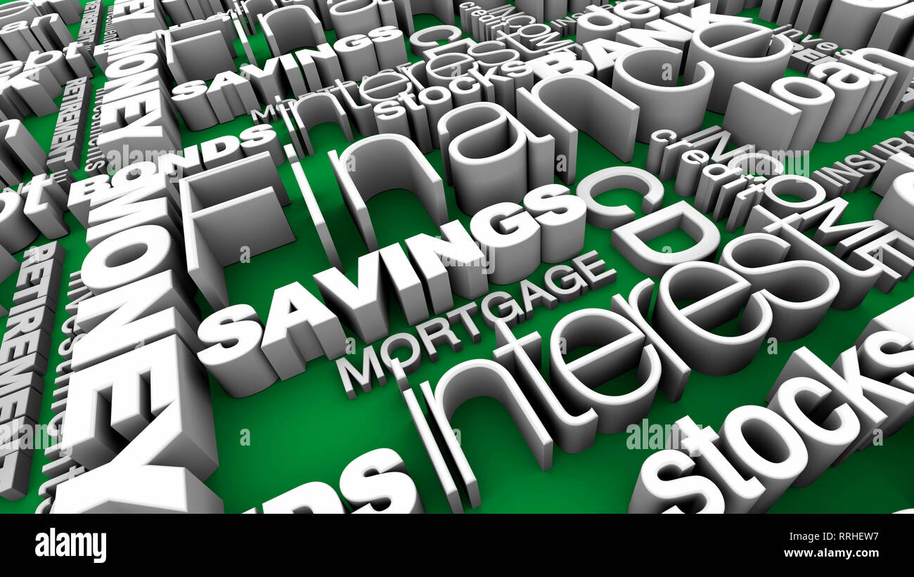 Illustration of various financial words on green background Stock Photo ...