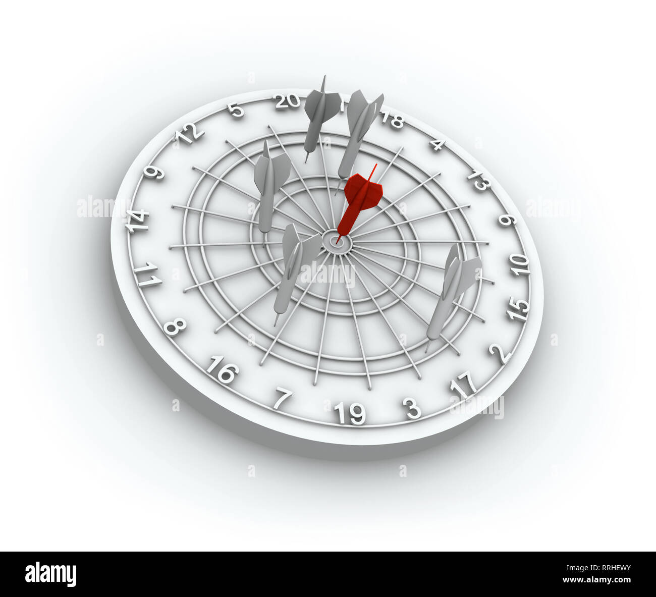 High resolution raytraced 3D render of dart board on white background ...
