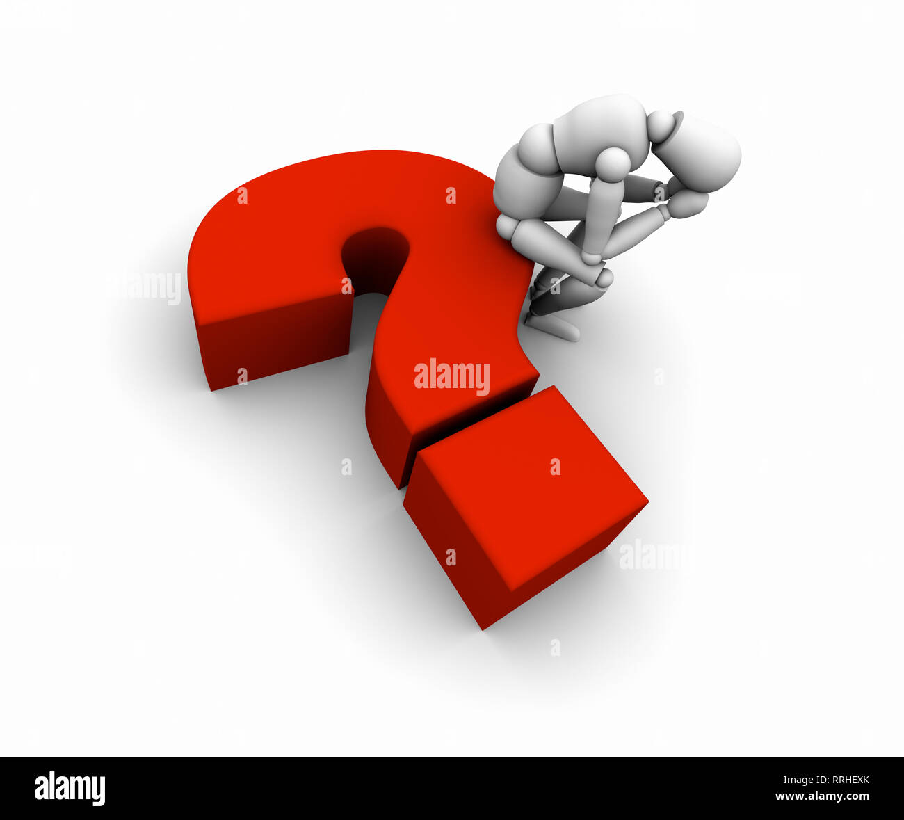 Super high resolution 3D Mannequin Sitting on Question Mark in red. 3D ...