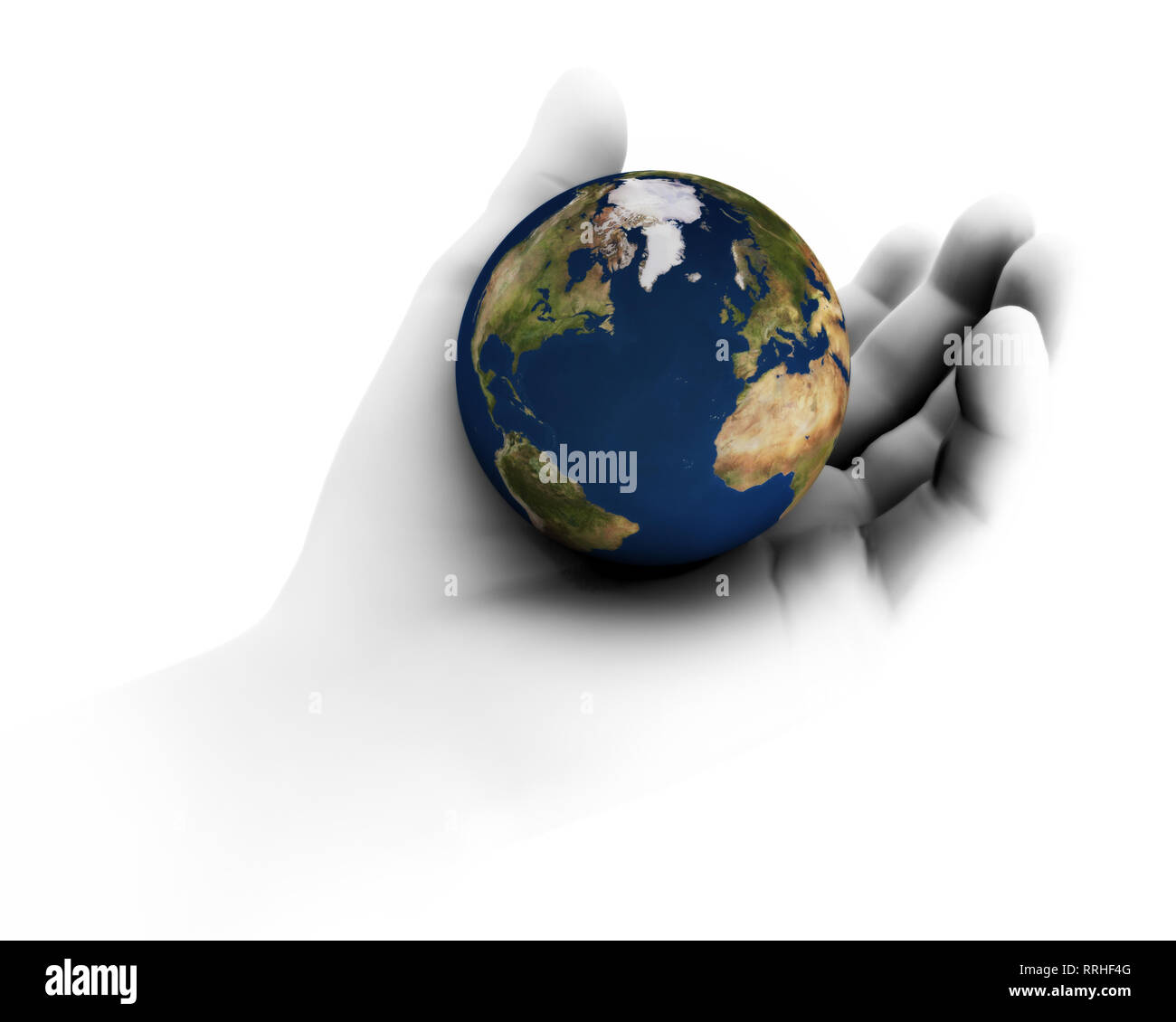 High resolution raytraced 3D render of Earth being held in hand. 3D ...