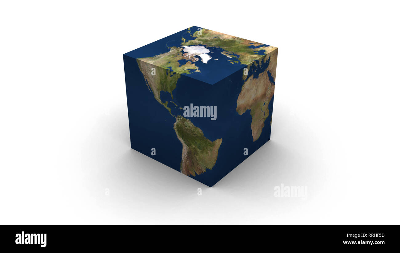 High resolution raytraced 3D render of Earth cubed. Created using maps ...