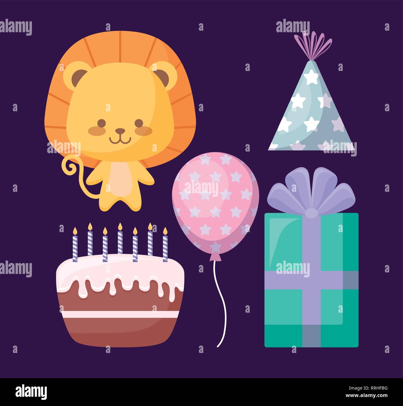cute lion and set icons party vector illustration design Stock Vector ...