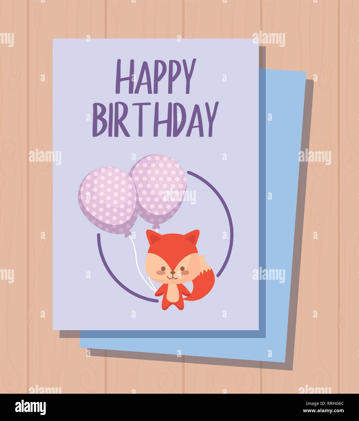happy birthday card with cute fox vector illustration design Stock ...