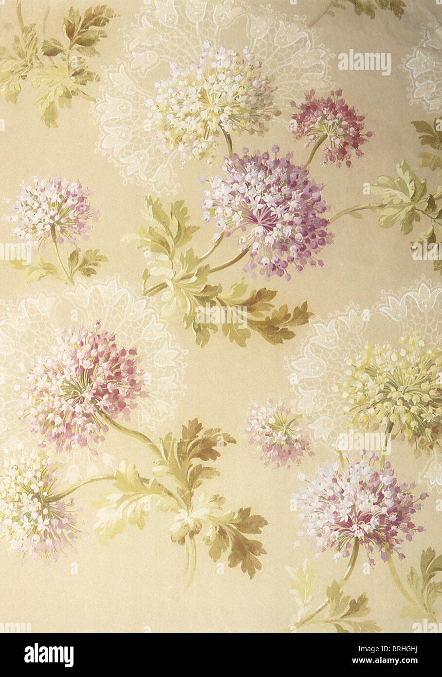 Purple and white flowers on green stem repeat floral pattern Stock ...