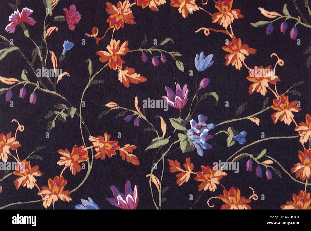 Orange and purple flower repeat pattern on dark background Stock Photo ...