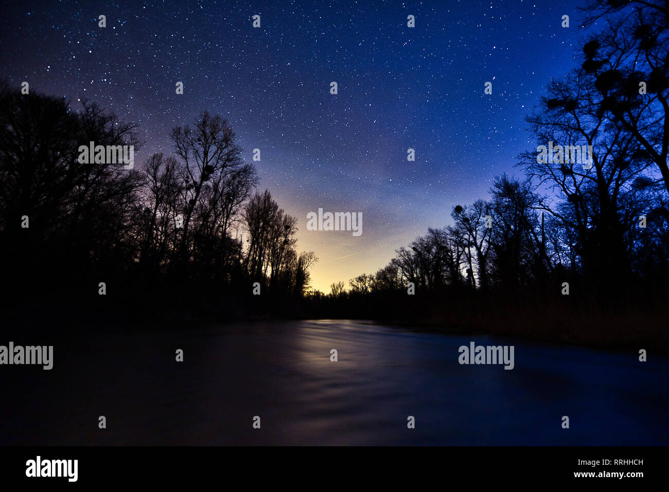 Night Sky Stars Forest River Stock Photo - Alamy