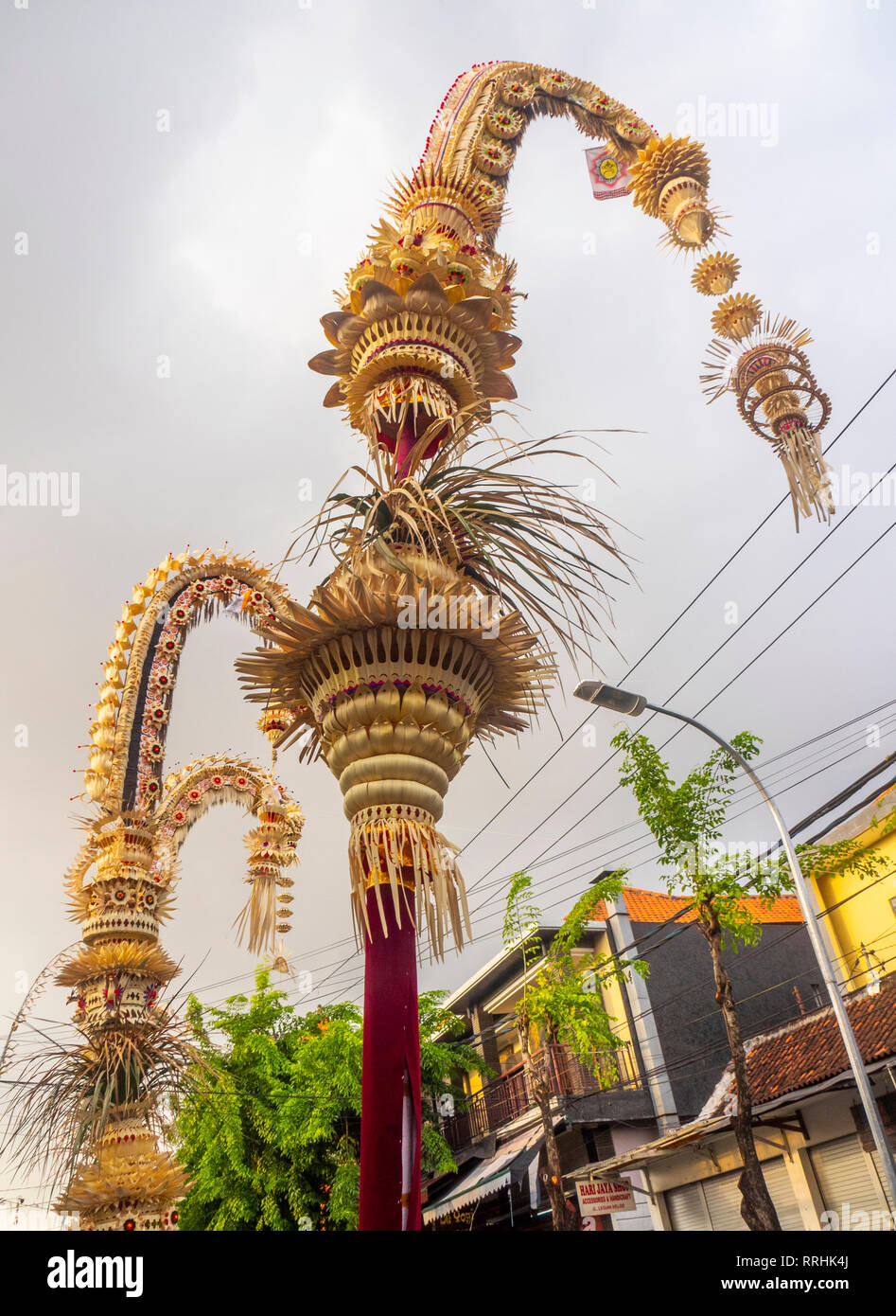A decorative bamboo penjor pole for celebrating Galungan in Bali ...