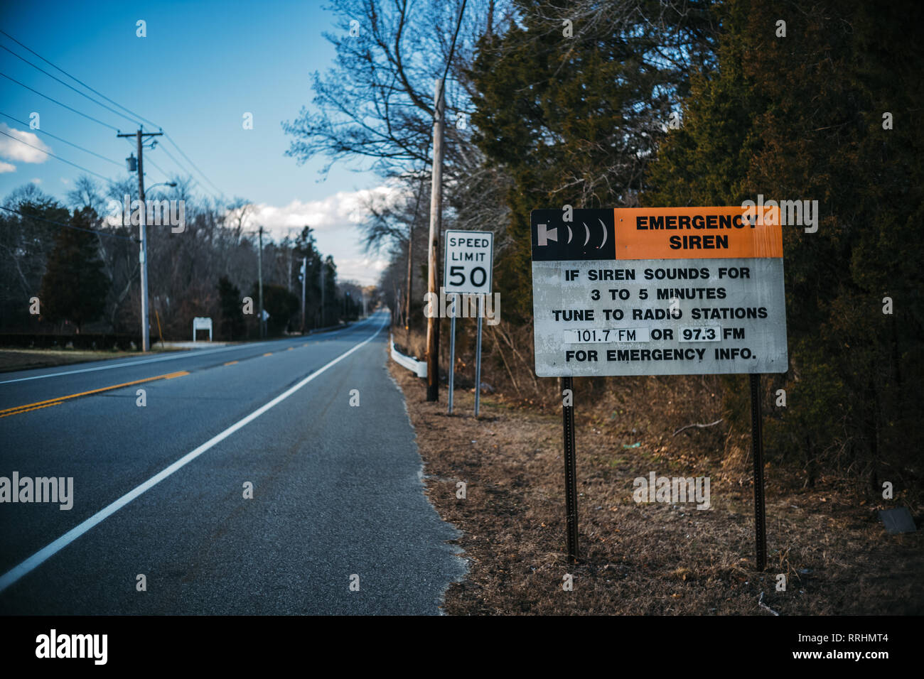 Emergency Signal Siren Sign along country roadside Stock Photo - Alamy