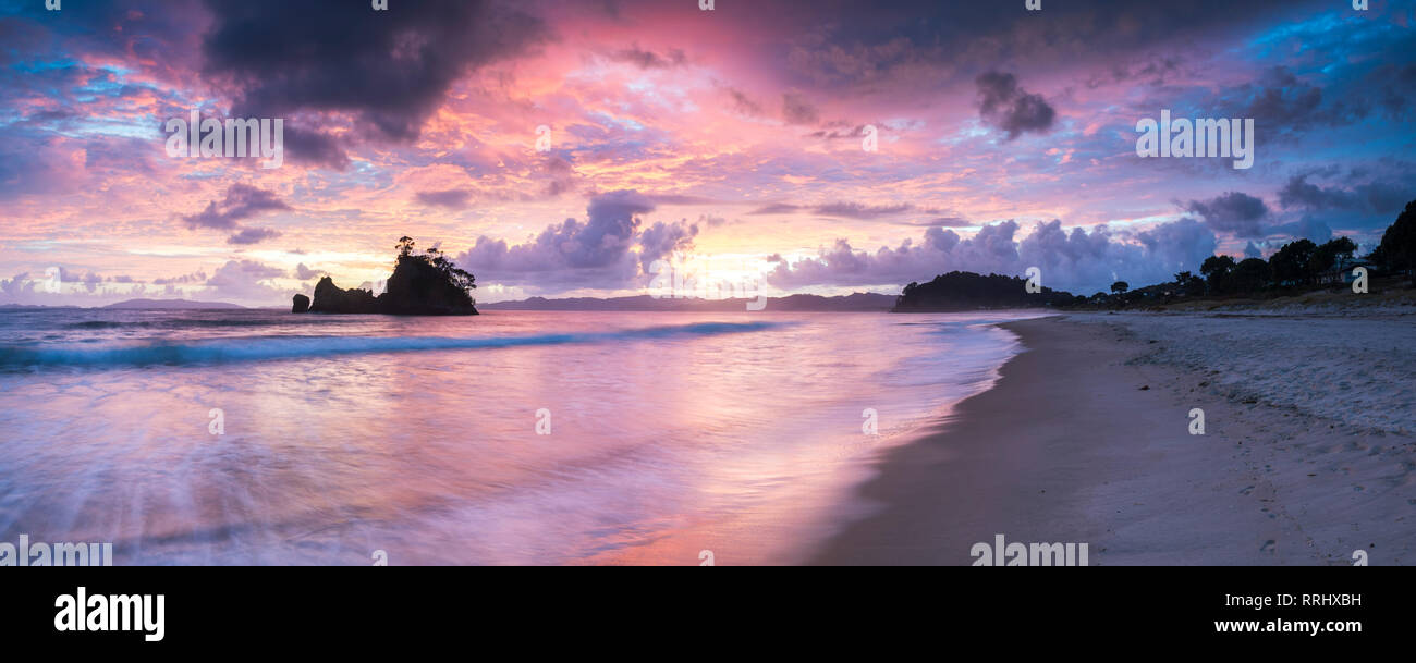 Pungapunga Island at Whangapoua Beach at sunrise, Coromandel Peninsula ...