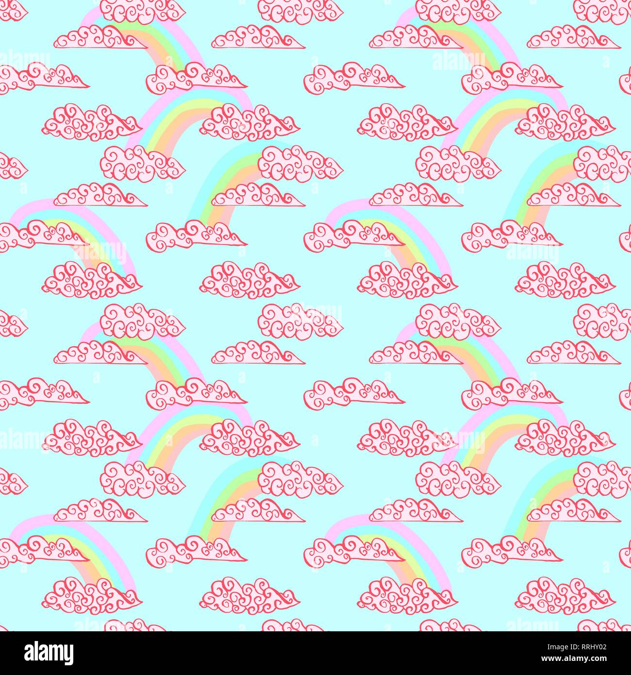 Pastel rainbow and pink grunge clouds. Seamless pattern. Vector illustration Stock Vector Image ...