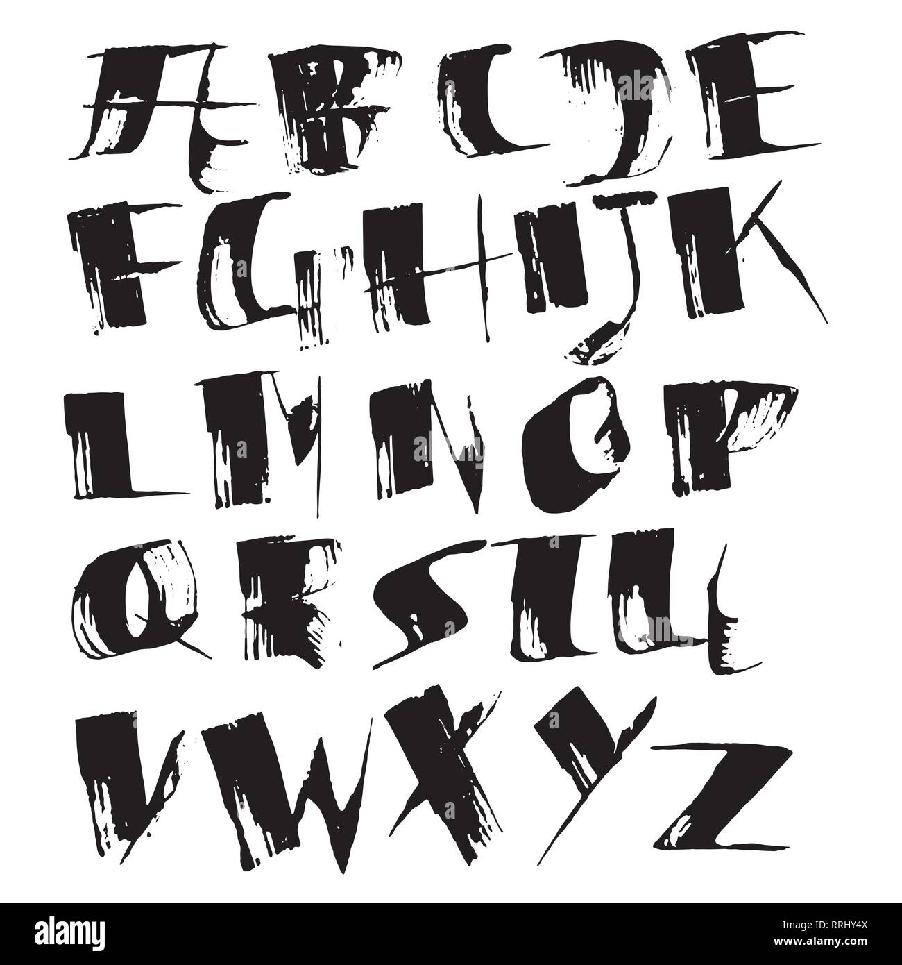 Grungy modern dry brush lettering. Handdrawn grunge ink font. Vector ...