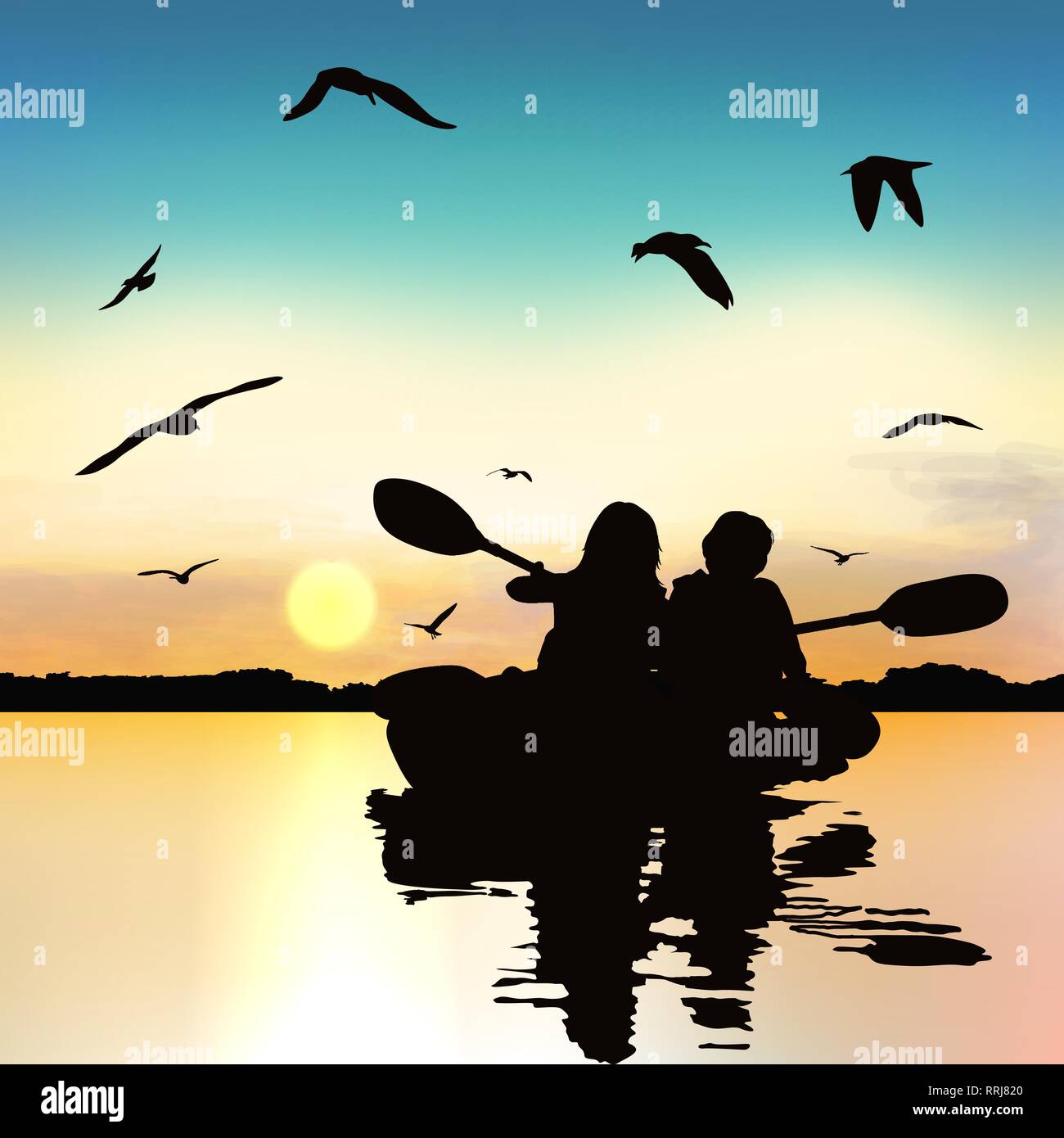 Lady kayaking Stock Vector Images - Alamy