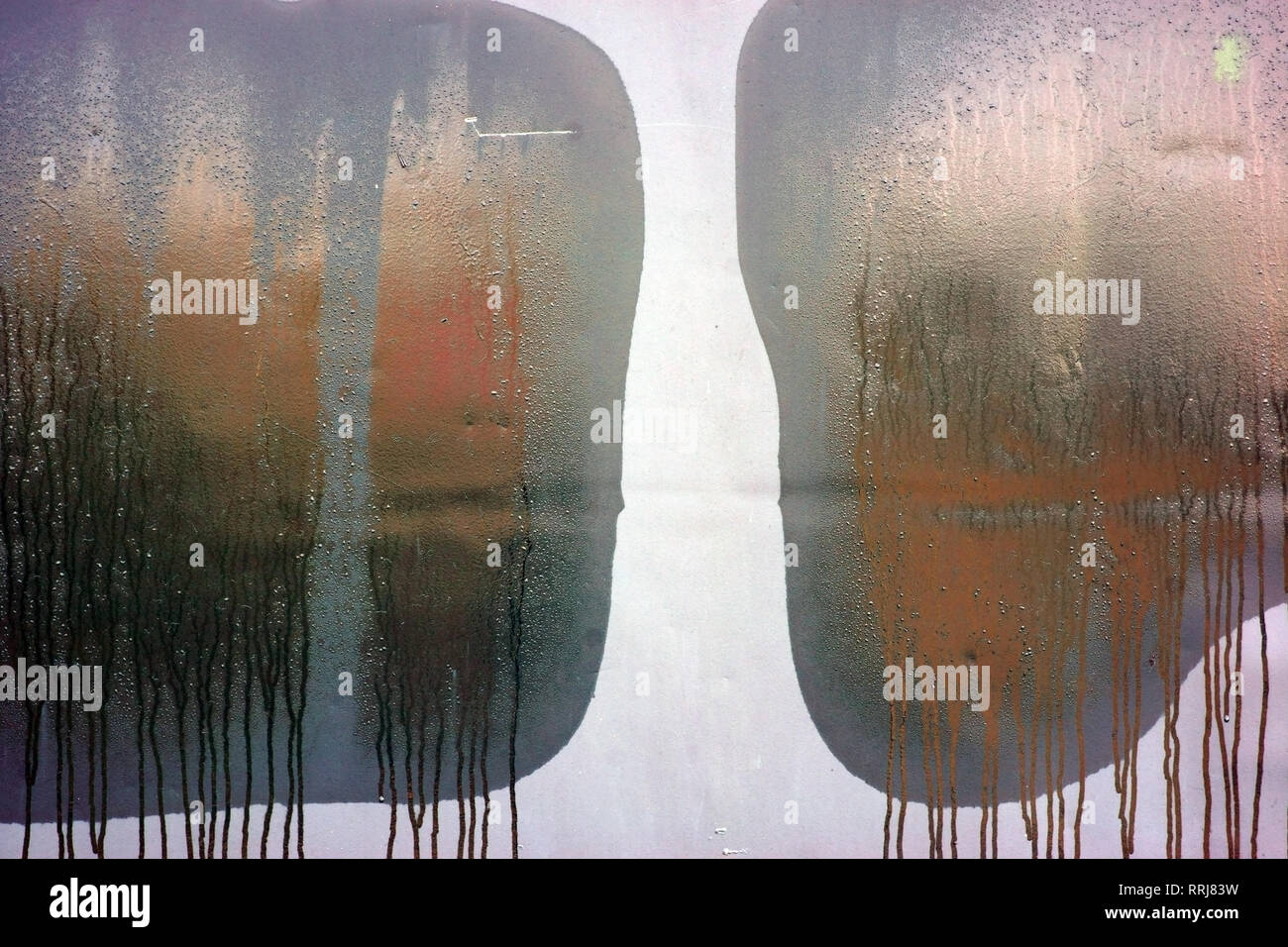 Condensation water forms of damp windows and traces of water and ...