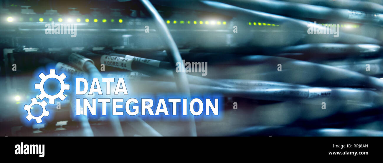 Data integration information technology concept on server room ...