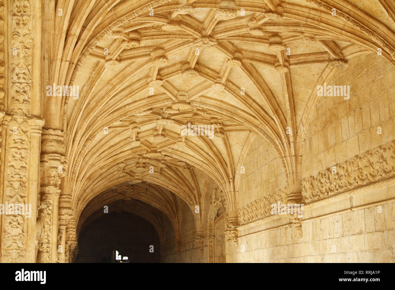 Ceiling and detail of the Manueline style architecture in the Cloisters ...
