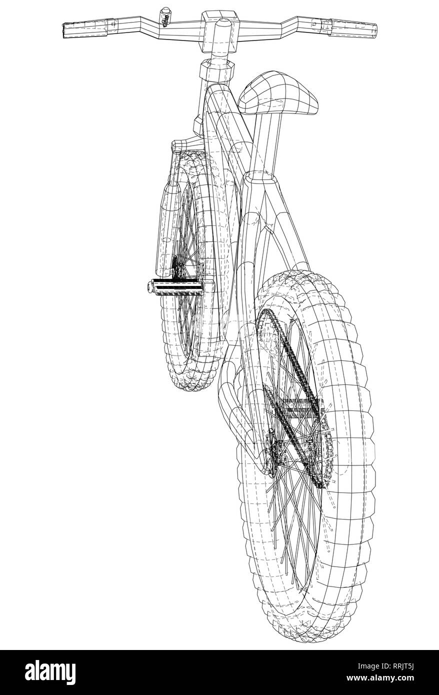 Bicycle. Created illustration of 3d. Wire-frame style. The layers of ...