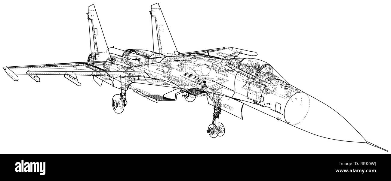 Fighter jet. Vector wireframe concept. Created illustration of 3d Stock ...