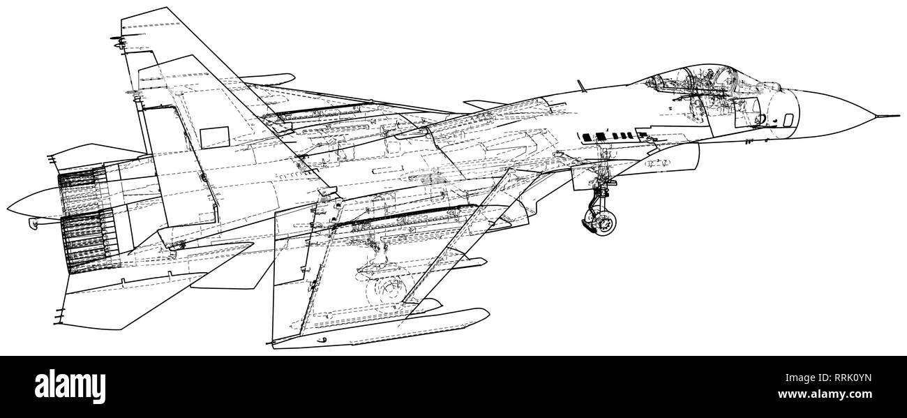 Fighter jet. Vector wireframe concept. Blue purple. Created ...