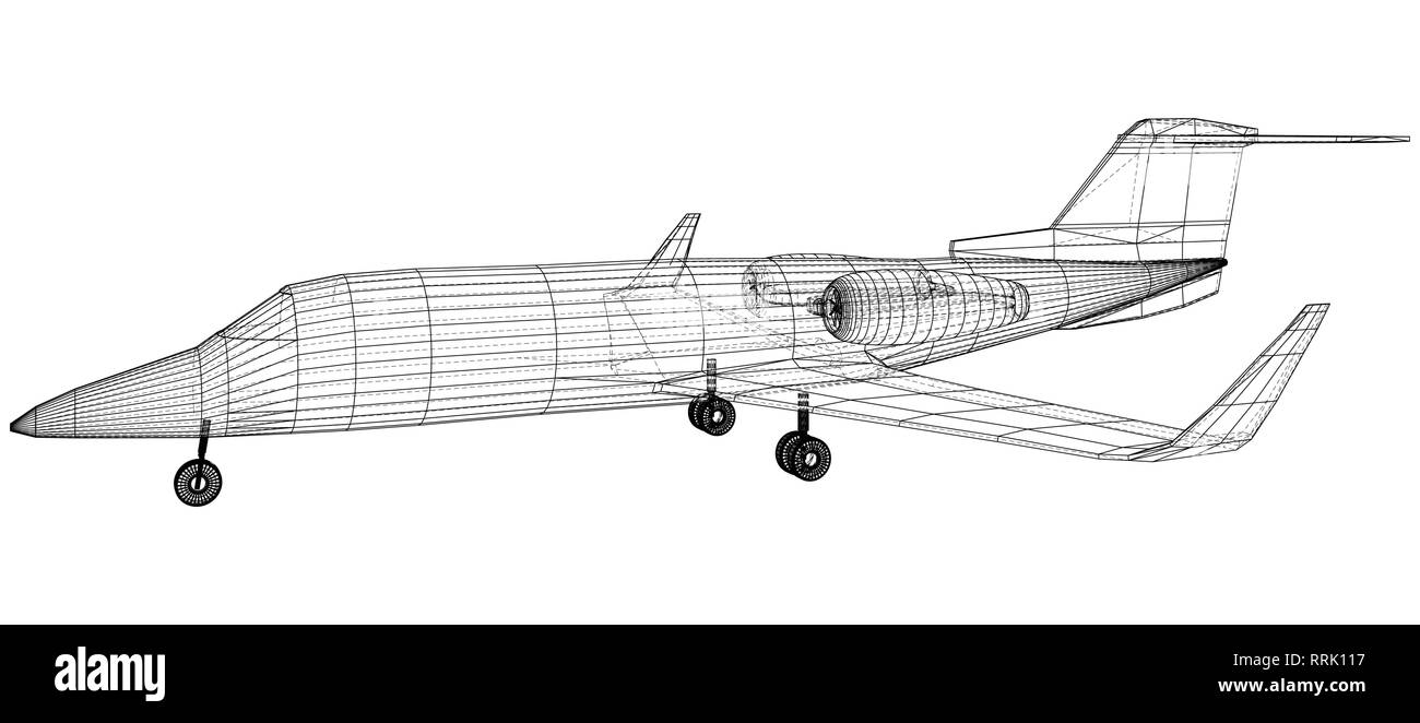 Airplane blueprint. Outline aircraft on white background. Created ...