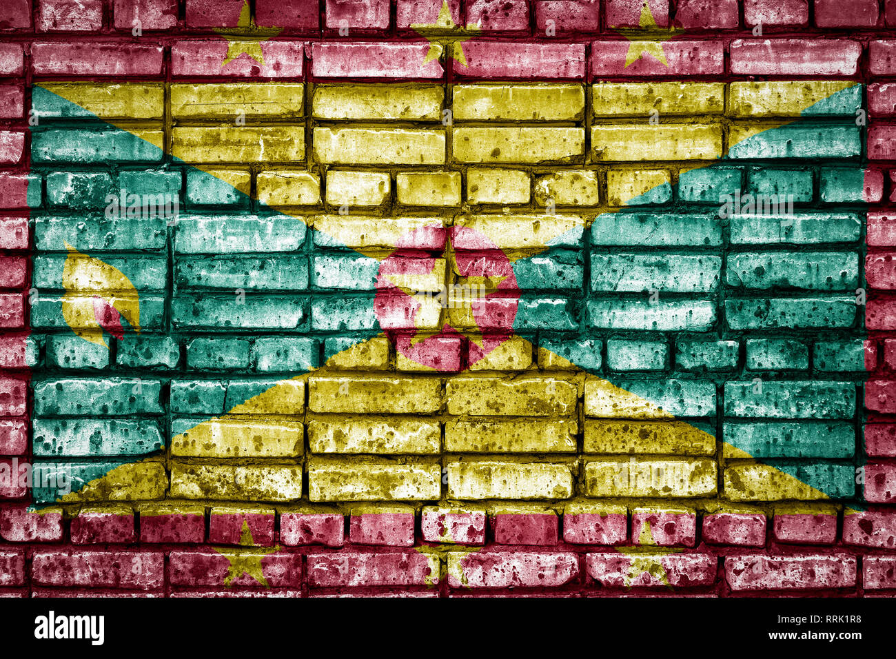 National flag of Grenada on a brick background. Concept image for ...