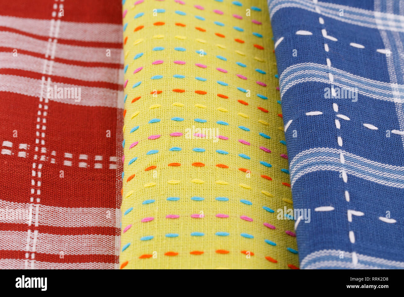 Colorful kitchen towels closeup picture Stock Photo - Alamy