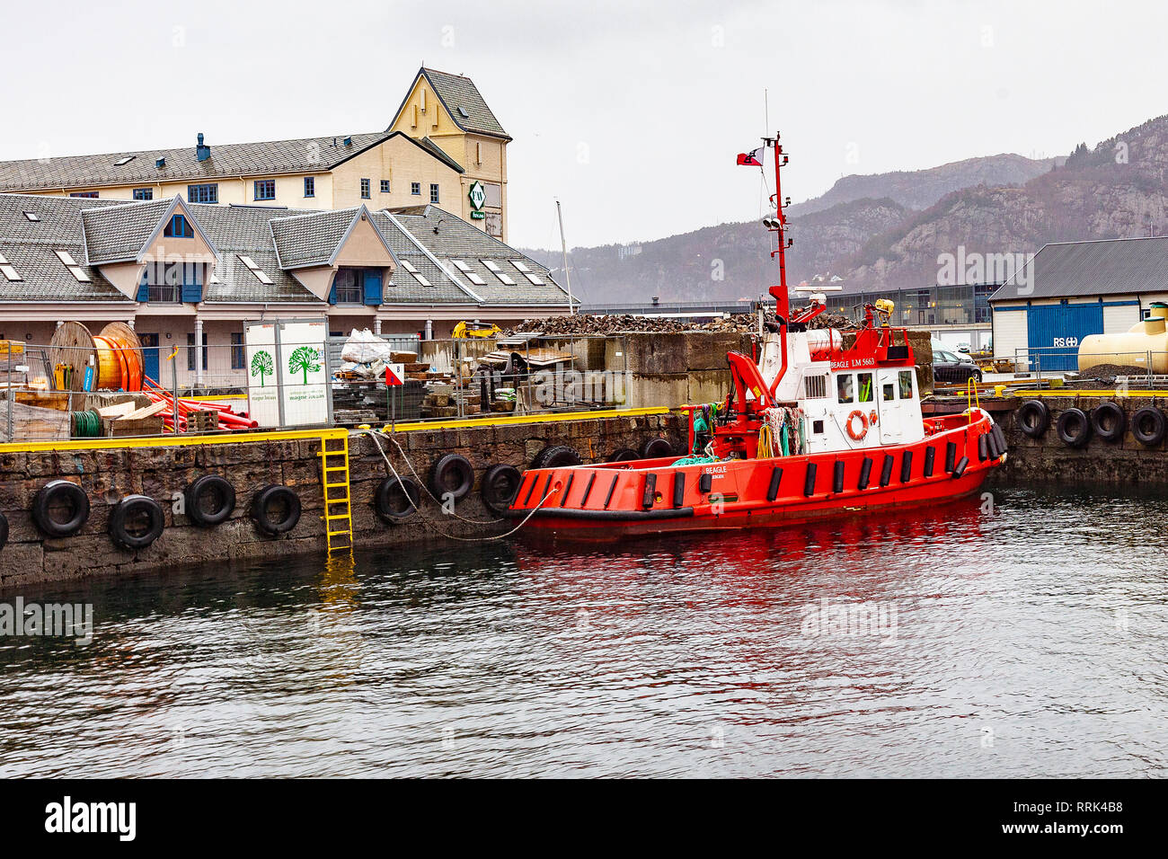 The small tug boat Beagle at Tollboden quay, in the port of Bergen ...