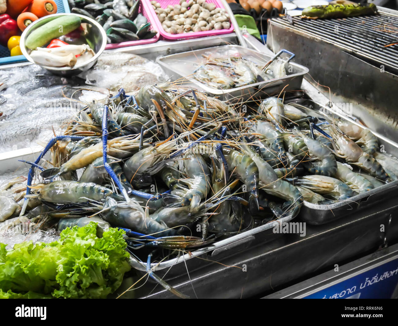 Fresh river prawn from the fish market. (fresh shrimp / seafood ...