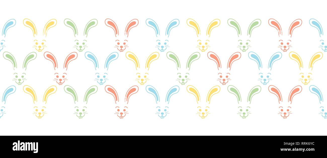 Easter bunny faces seamless vector border. Cute colorful bunny pattern ...