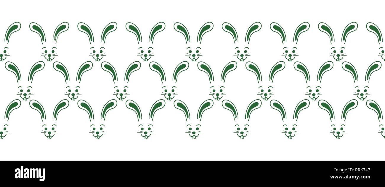 Bunny faces seamless vector border. Cute bunny pattern green. Simple ...