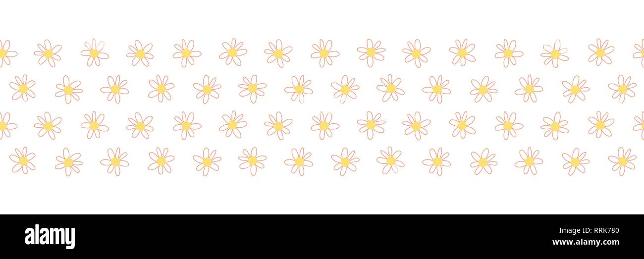 Doodle flowers seamless vector repeat border. Hand drawn floral border ...