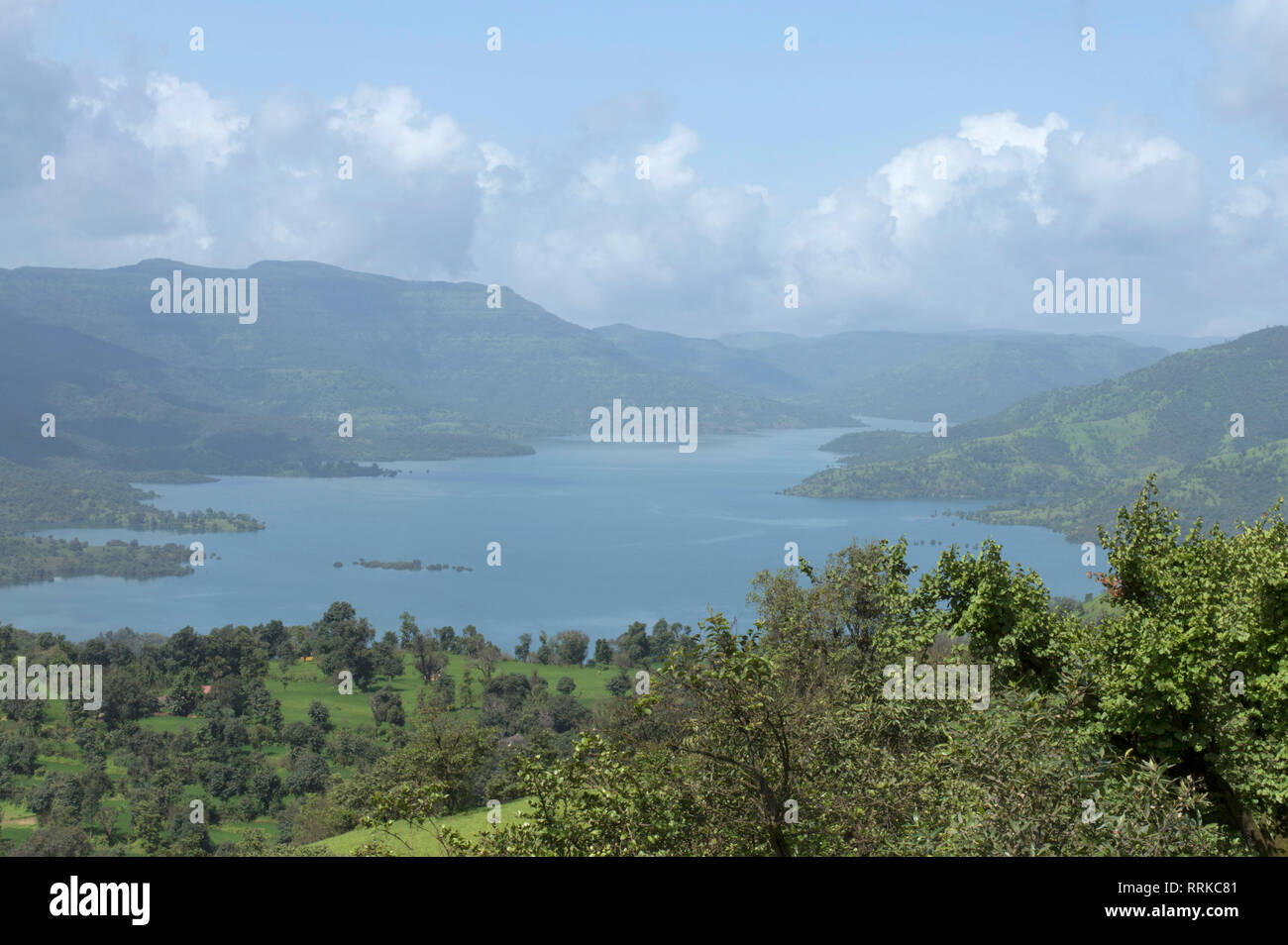 Mountains and river water landscape with clouds at Satara, Maharashtra ...