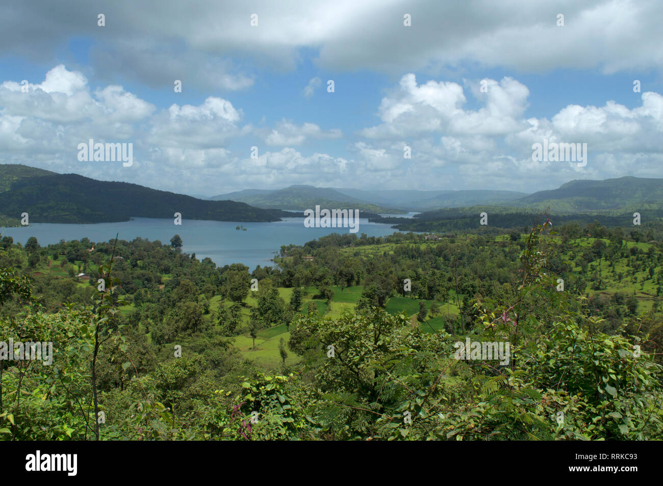 Mountains and river water landscape with clouds at Satara, Maharashtra ...