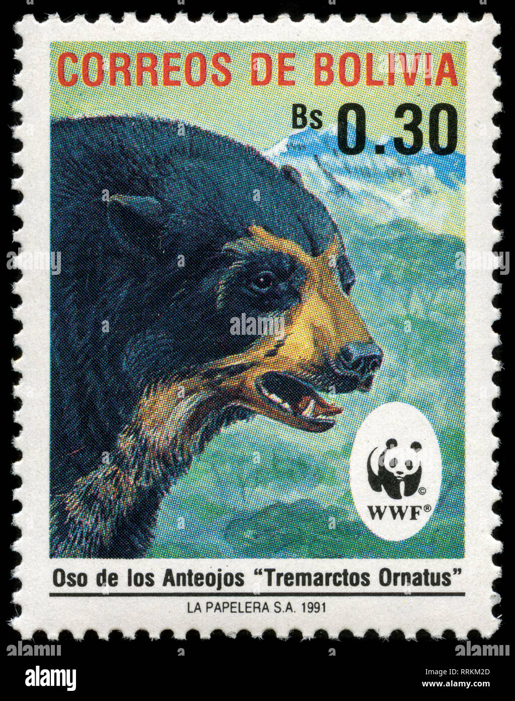 Postage stamp from Bolivia in the WWF Spectacled Bear series issued in ...