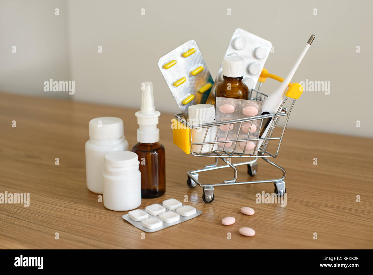 Shopping cart toy with medicaments: pills, blister packs, medical ...