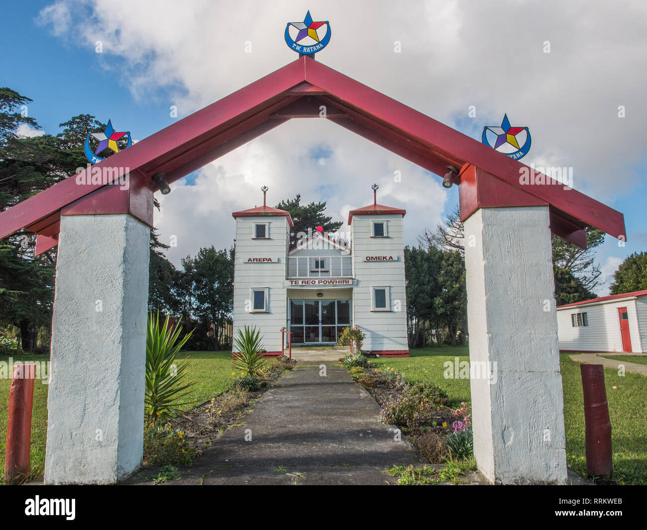 Entrance arch with Ratana emblem, Te Reo Powhiri, Ratana Temple, Te ...