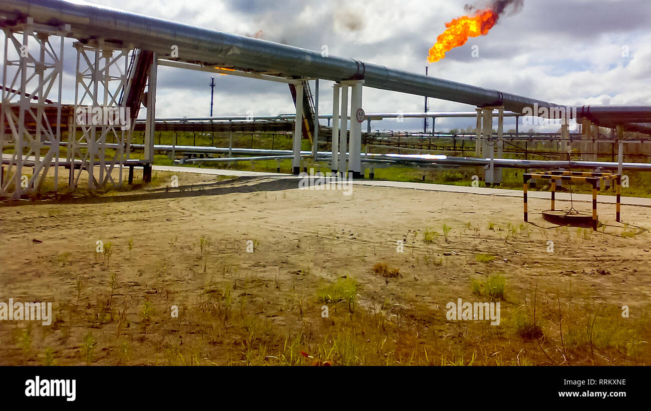 Flare for flaring associated gas. The end point of the pressure relief ...