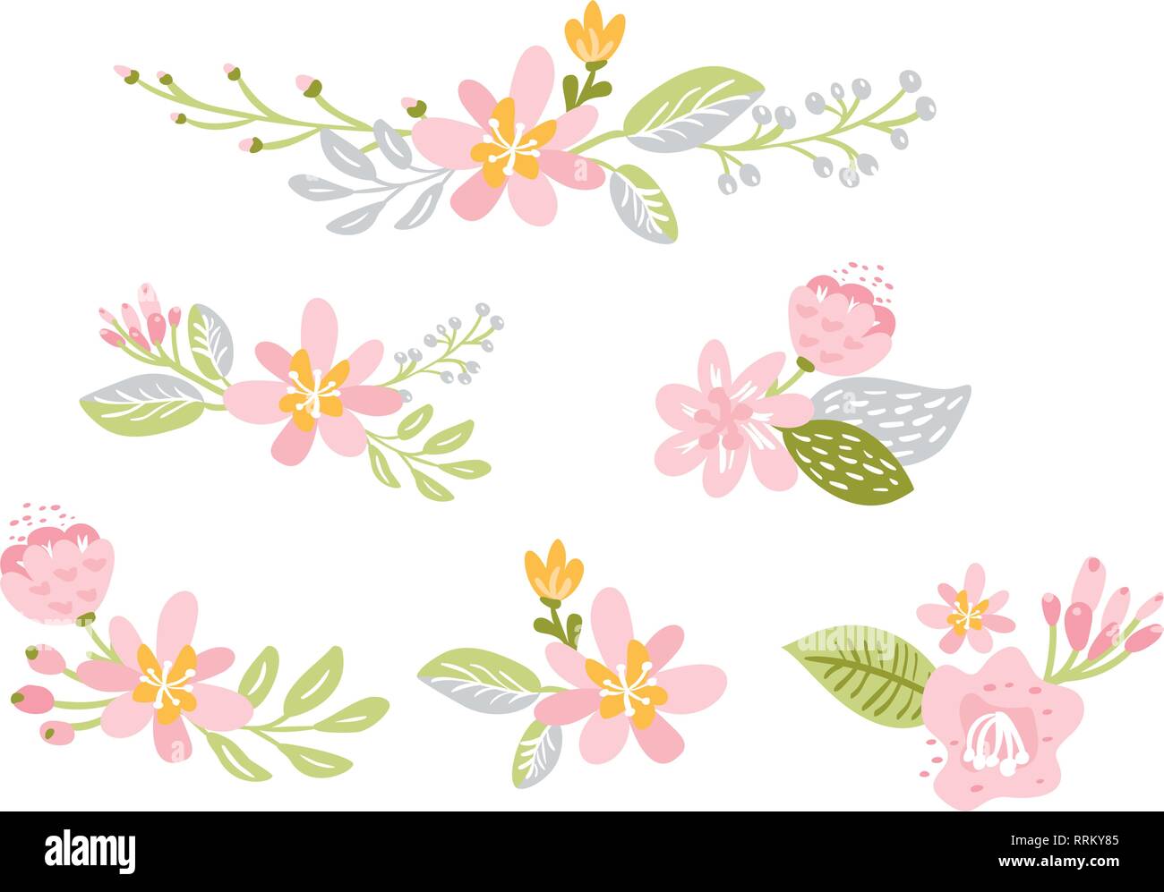 Set of Vector isolated flat flower on white background. Spring ...