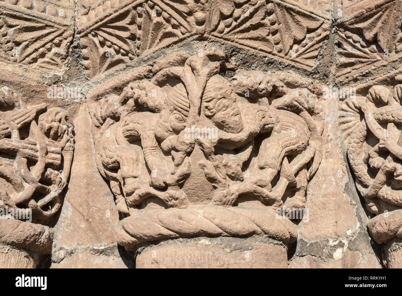 Leominster Priory, UK. The 12c west doorway has elaborate capitals by ...