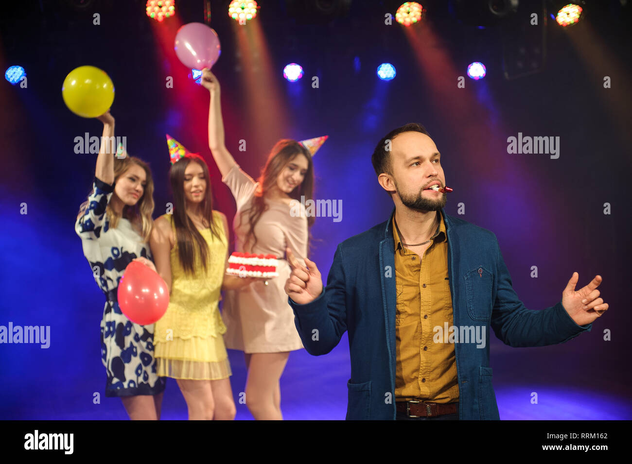 cheerful young company celebrates birthday in a nightclub Stock Photo ...