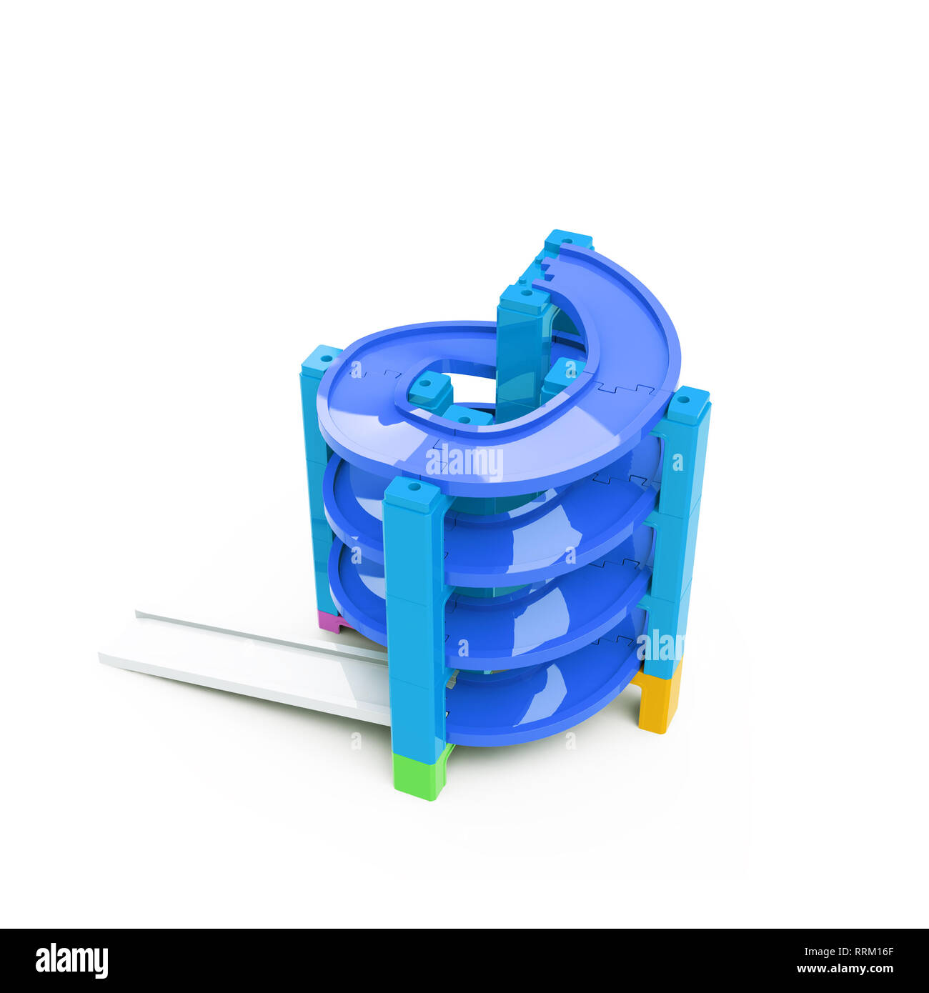 Blue spiral track in stacking blocks, isolated on white background, 3D ...