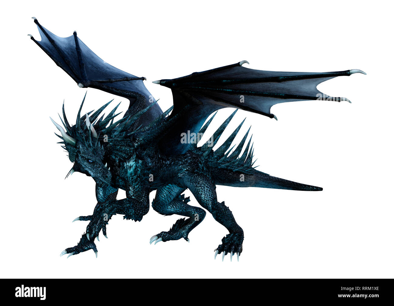 3D rendering of a black fantasy dragon isolated on white background ...