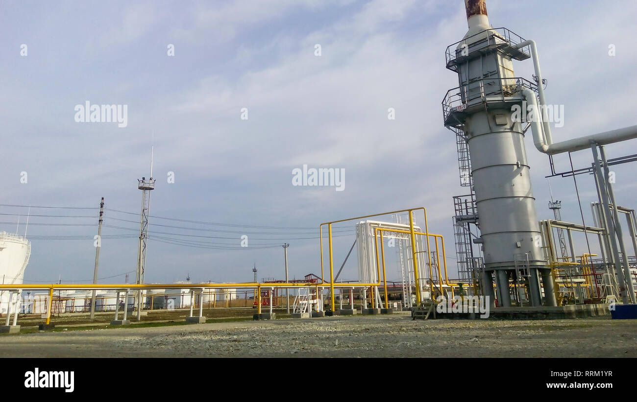Furnace for heating oil at the refinery. The equipment for oil refining ...