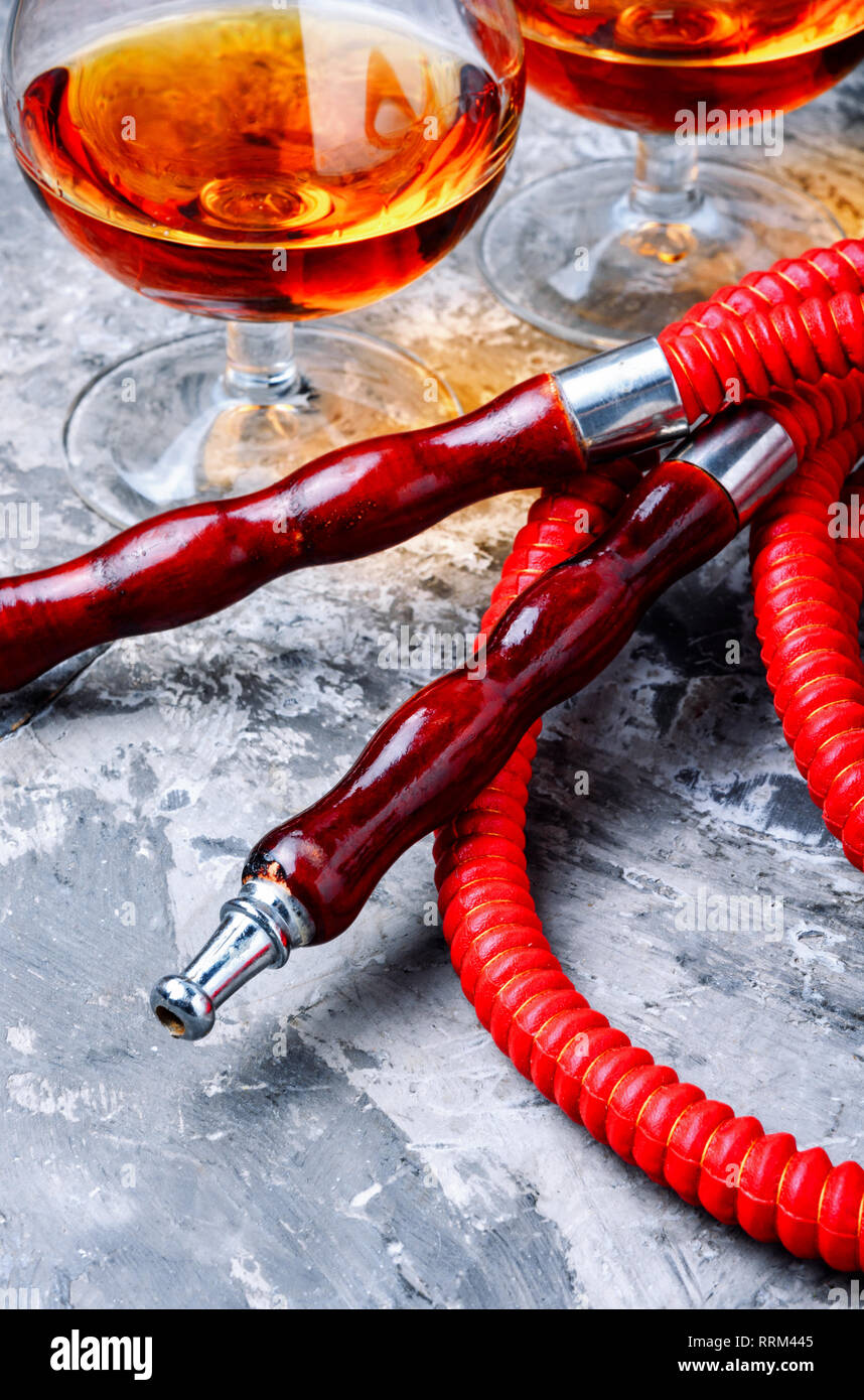 East hookah with a taste of alcohol. Hookah and brandy.Shisha hookah ...
