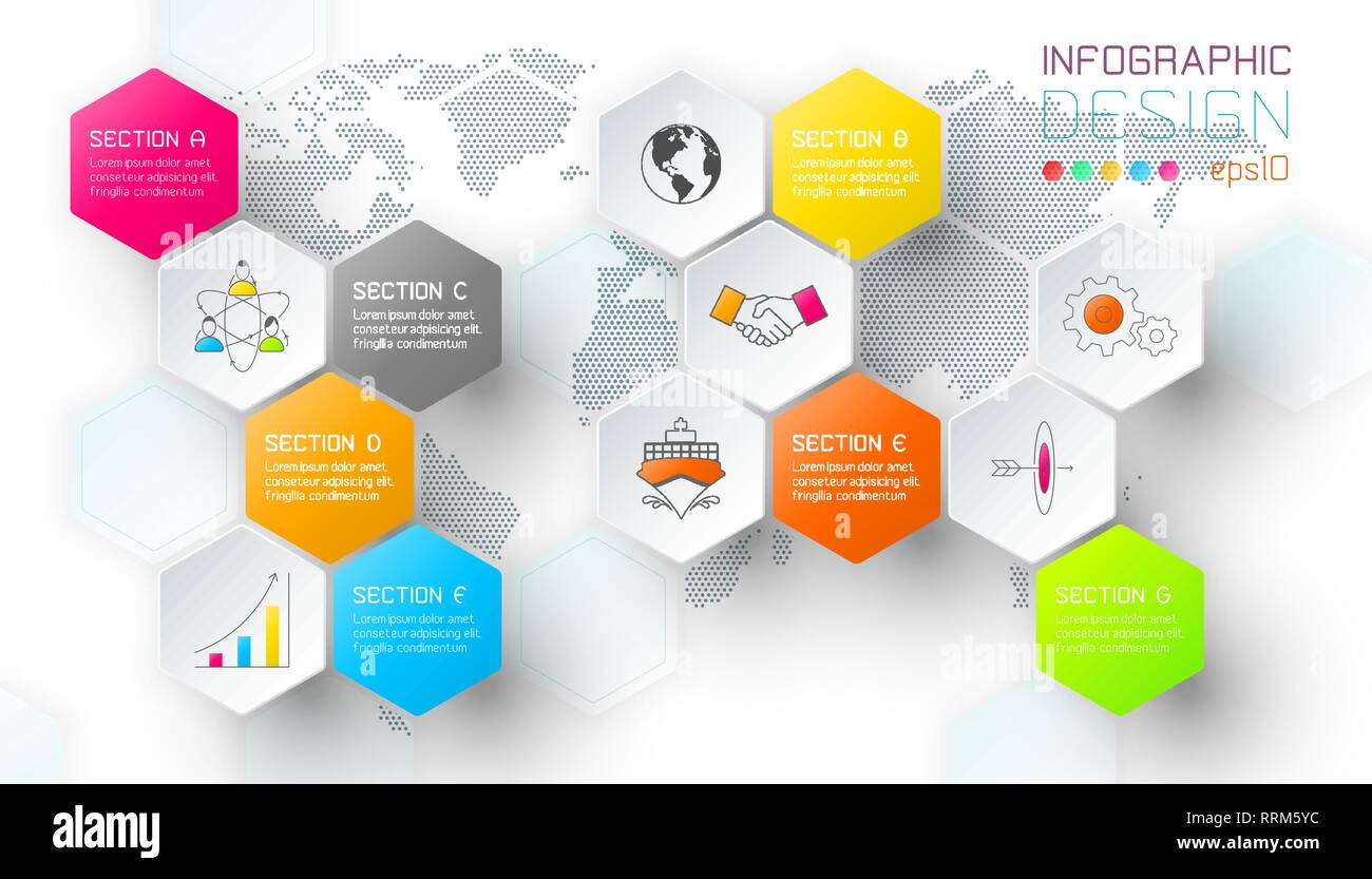 Business hexagon net labels shape infographic bar Stock Vector Image ...