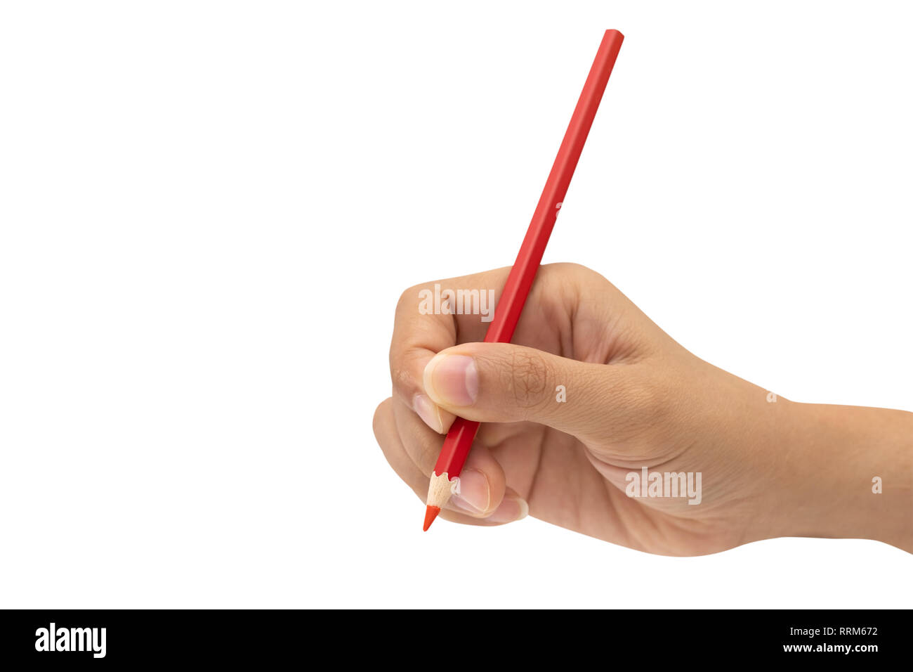 Female hand with red color pencil isolated on white background Stock ...