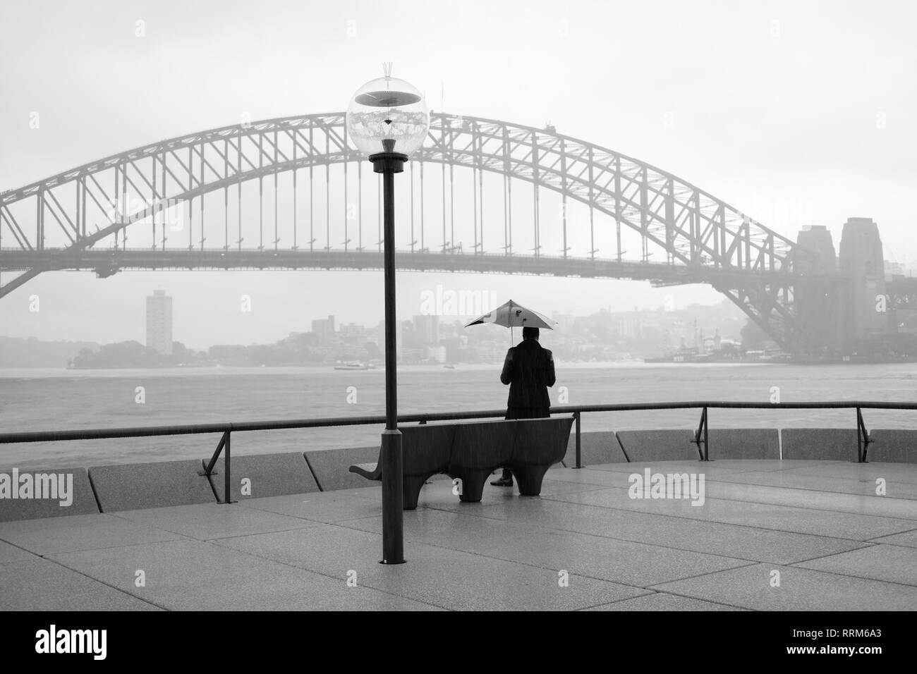 Sydney Harbour Bridge view from Bennelong Point on a rainy day Stock ...