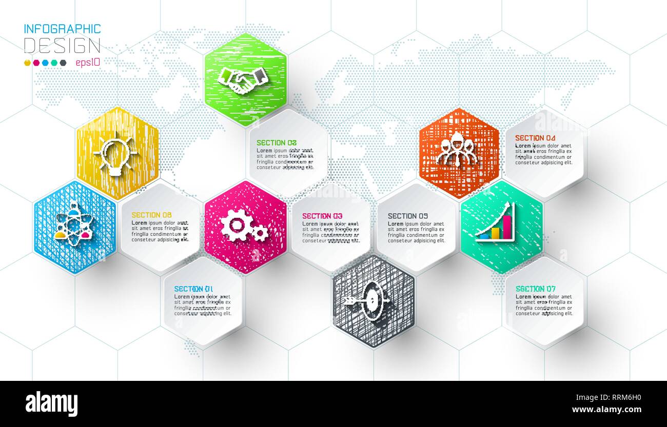 Business hexagon net labels shape infographic bar Stock Vector Image ...