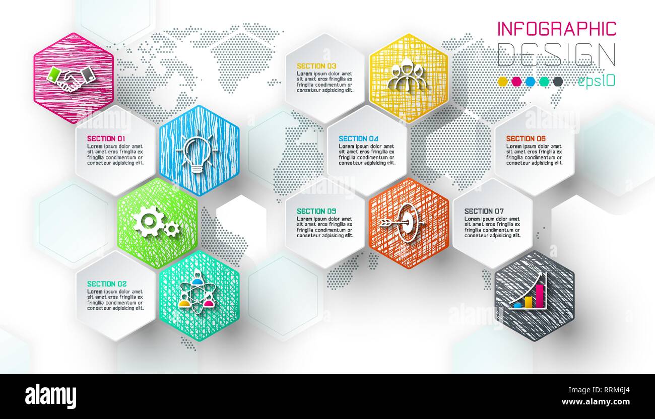 Business hexagon net labels shape infographic bar Stock Vector Image ...